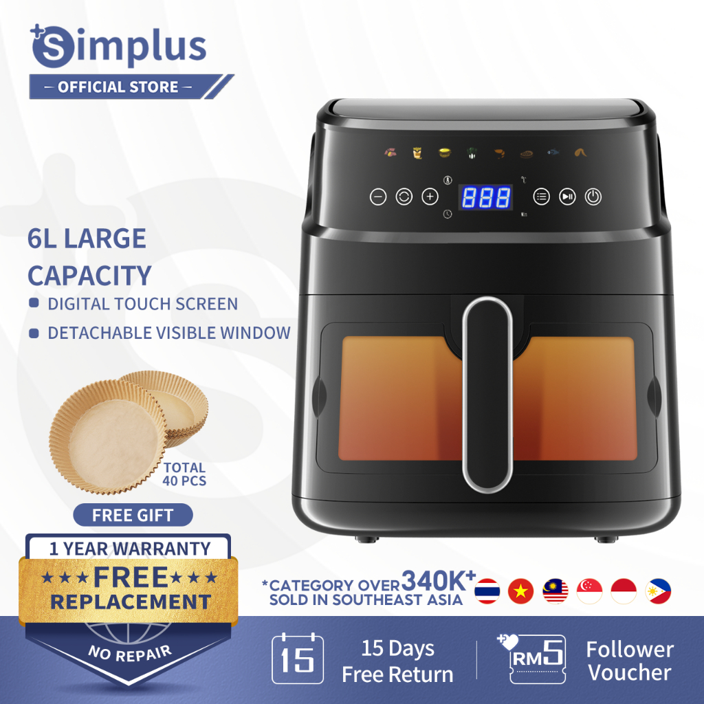 Simplus Large Capacity Air Fryer Visible Window, Intelligent Touch Screen & Multi-Functional ...