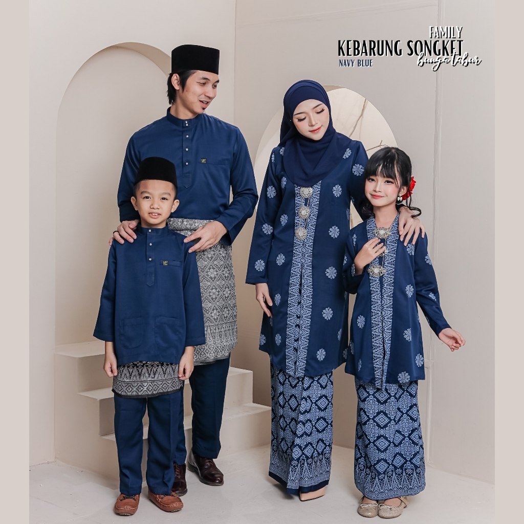 Sedondon Baju Kebaya Songket Tabur Labuh Navy Blue Plus Size Family Set ...