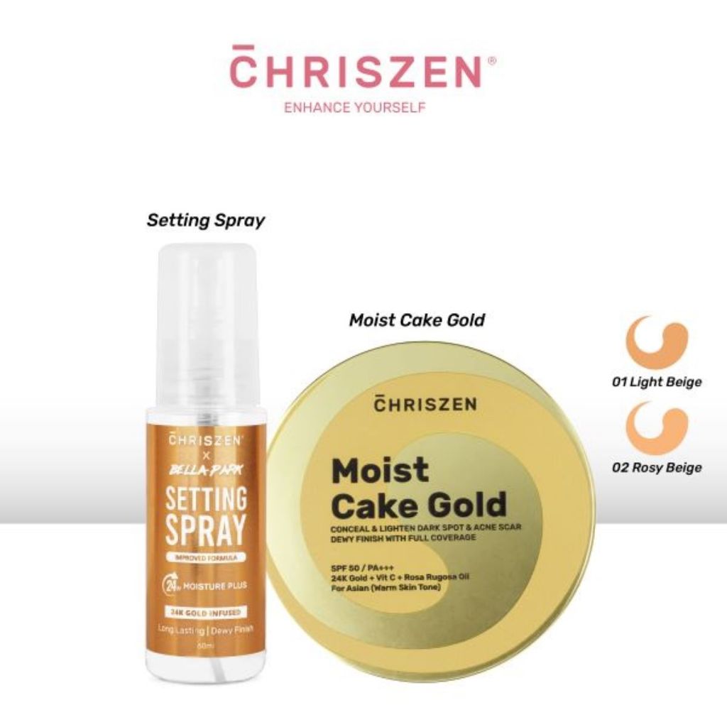 Chriszen Moist Cake Gold Foundation Cream + Setting Spray Set | Shopee ...