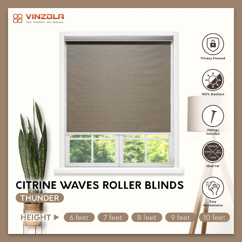 [Vinzola] Citrine Thunder Waves Roller Blinds / 100% Blackout Langsir Bidai / Height 6ft / 7ft ...