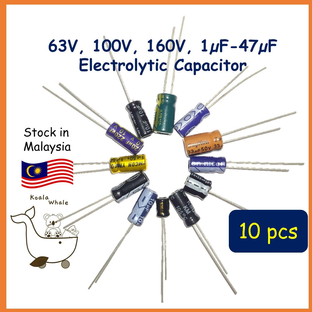 10PCS 63V 100V 160V 1uF 10uF 47uF 22uF 4.7uF 2.2uF Electrolytic ...