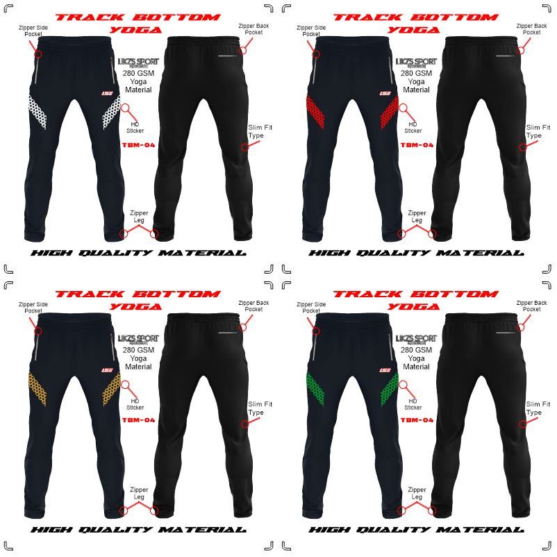 Seluar Trek LSE TBM-04 Slim Fit Original Zip Kaki Track Bottom Panjang ...