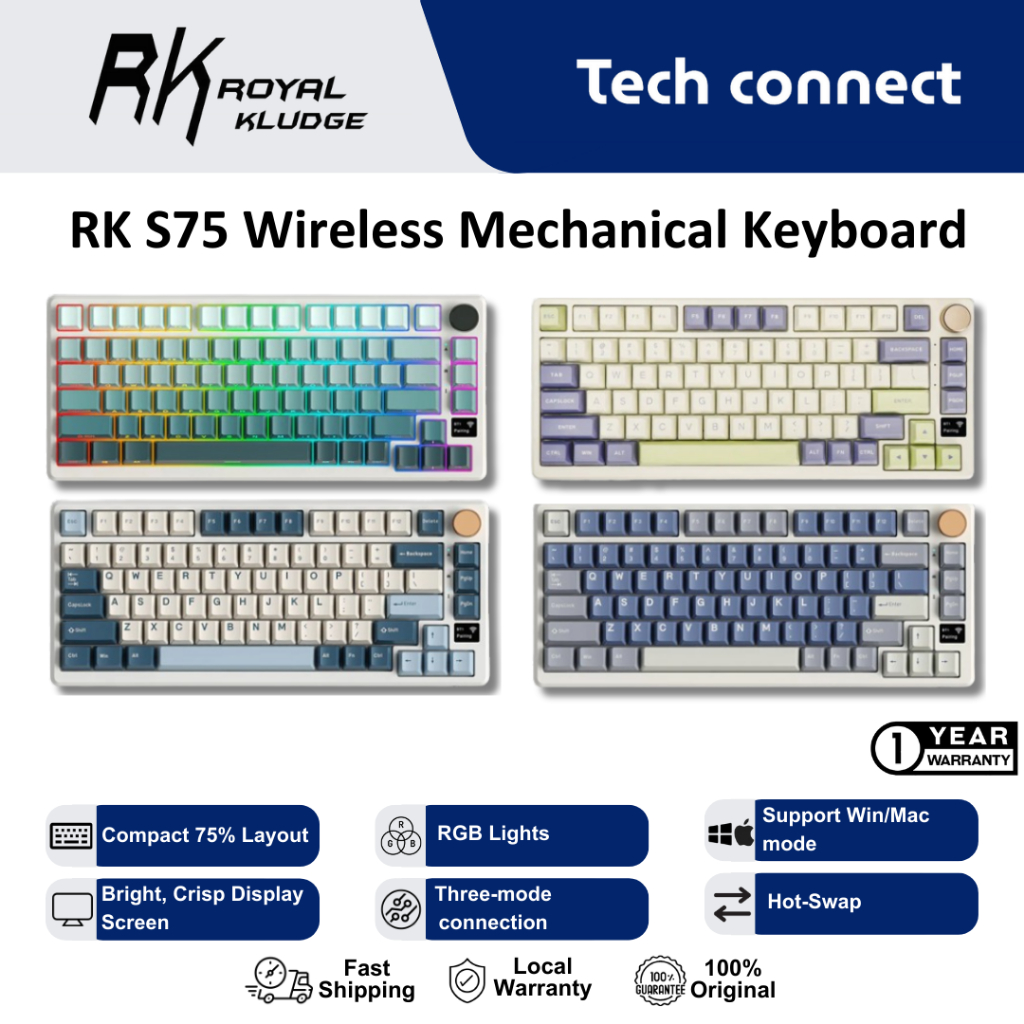 [Ready Stock] RK S75 Mechanical Keyboard 82 Key with Knob/ Tri-Mode ...