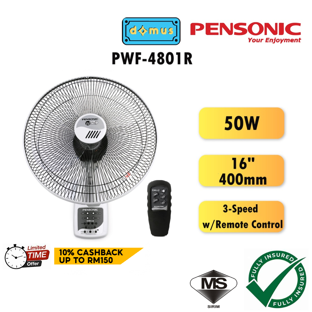 Pensonic 16 Inch Wall Fan with Remote Control 3 Speed Kipas Angin ...