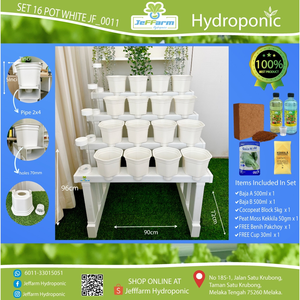 SET HYDROPONIC 16 POT / 16 NETPOT WITH STAND + COCOPEAT BLOCK + PATI ...