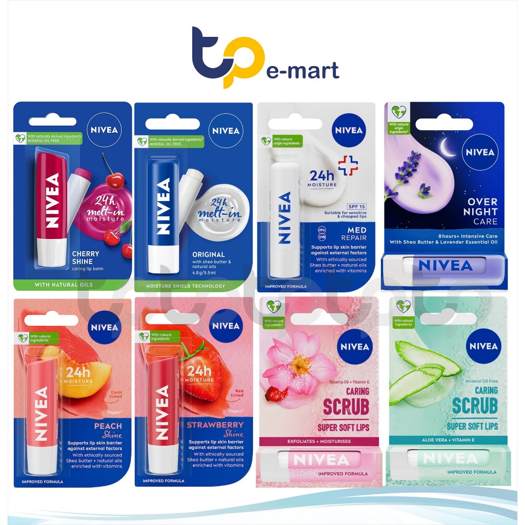NIVEA Lip Care Caring Lip Balm/ Lip Scrub / Overnight Care / Med Repair ...
