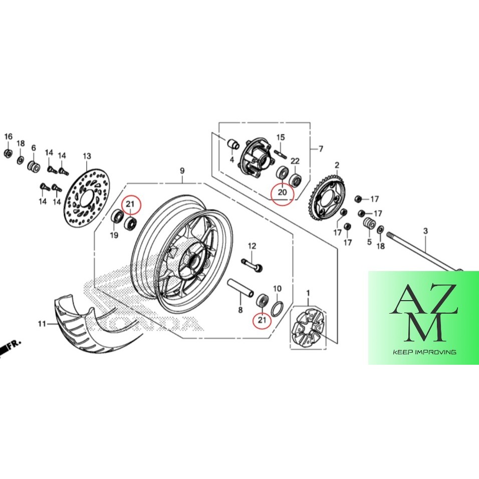 HONDA MSX125 / MONKEY Z125M REAR WHEEL BEARING ( REAR SPROCKET / REAR ...