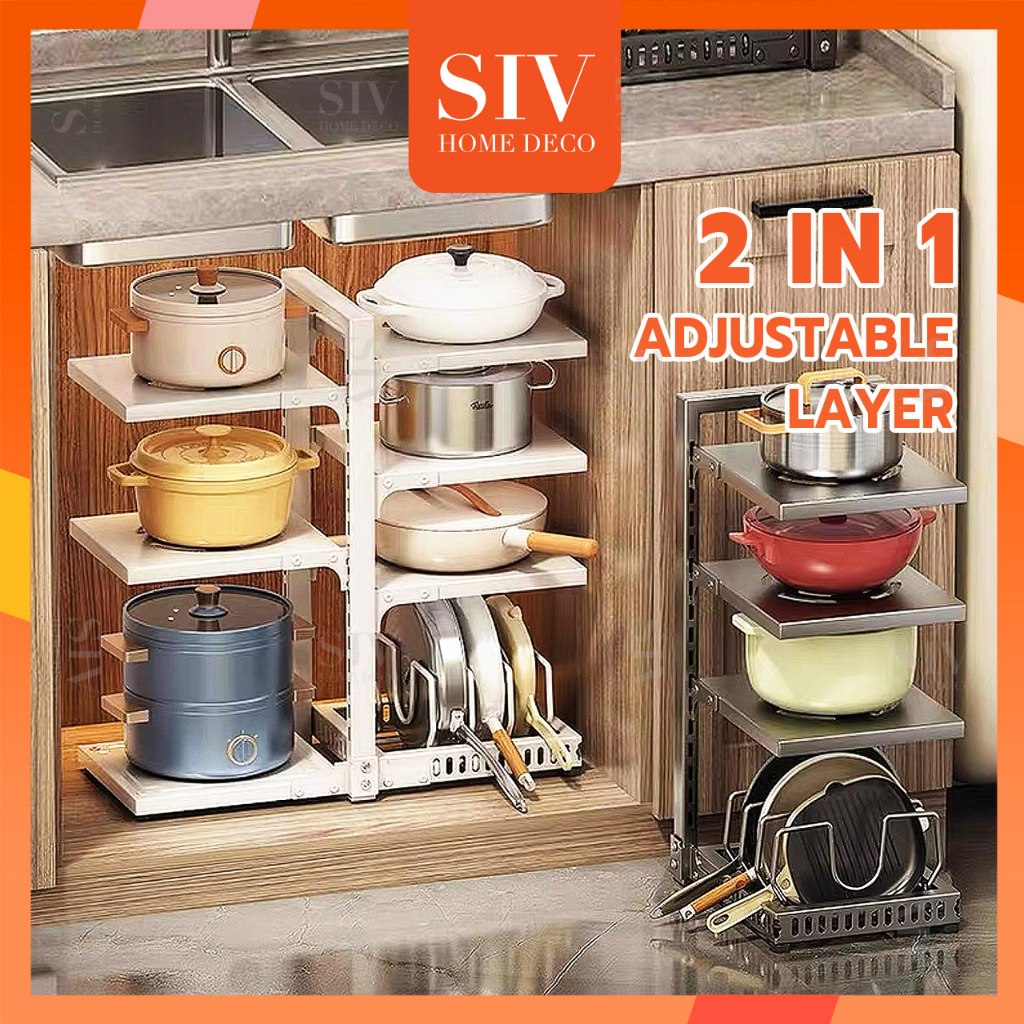 SIV 2-5 Tiers Adjustable Pot and Pan Rack Organizer Rak Bawah Sinki ...