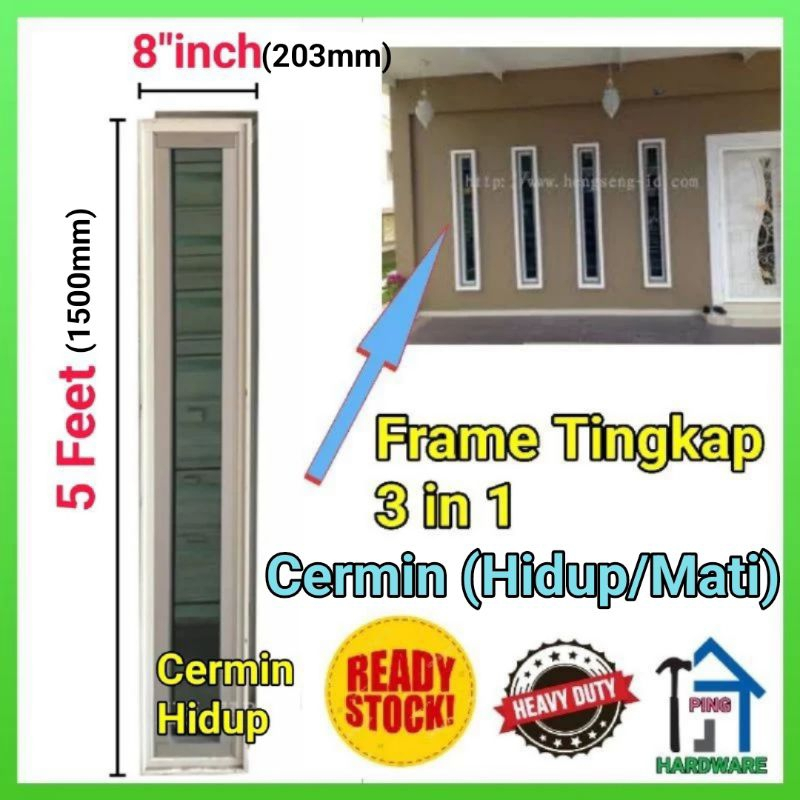 (FREE DELIVERY) Frame Tingkap 8inch x 5Feet (cermin hidup) 3in1 ...