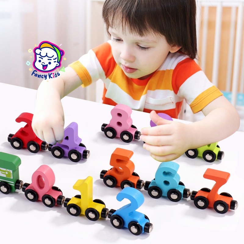 12pcs Wooden Magnetic 123 Number Mini Train/Wooden Car Vehicle Children ...