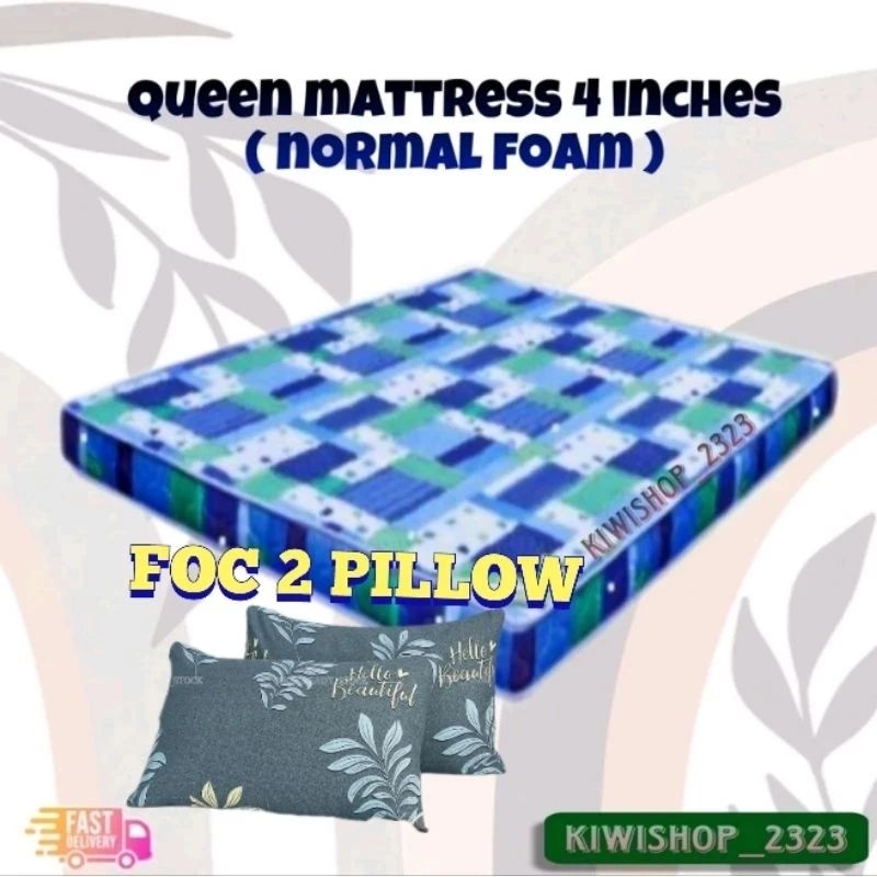 (PERCUMA 2 BIJI BANTAL)Tilam Queen 4 Inci Foam Biasa / Queen Mattress 4 ...