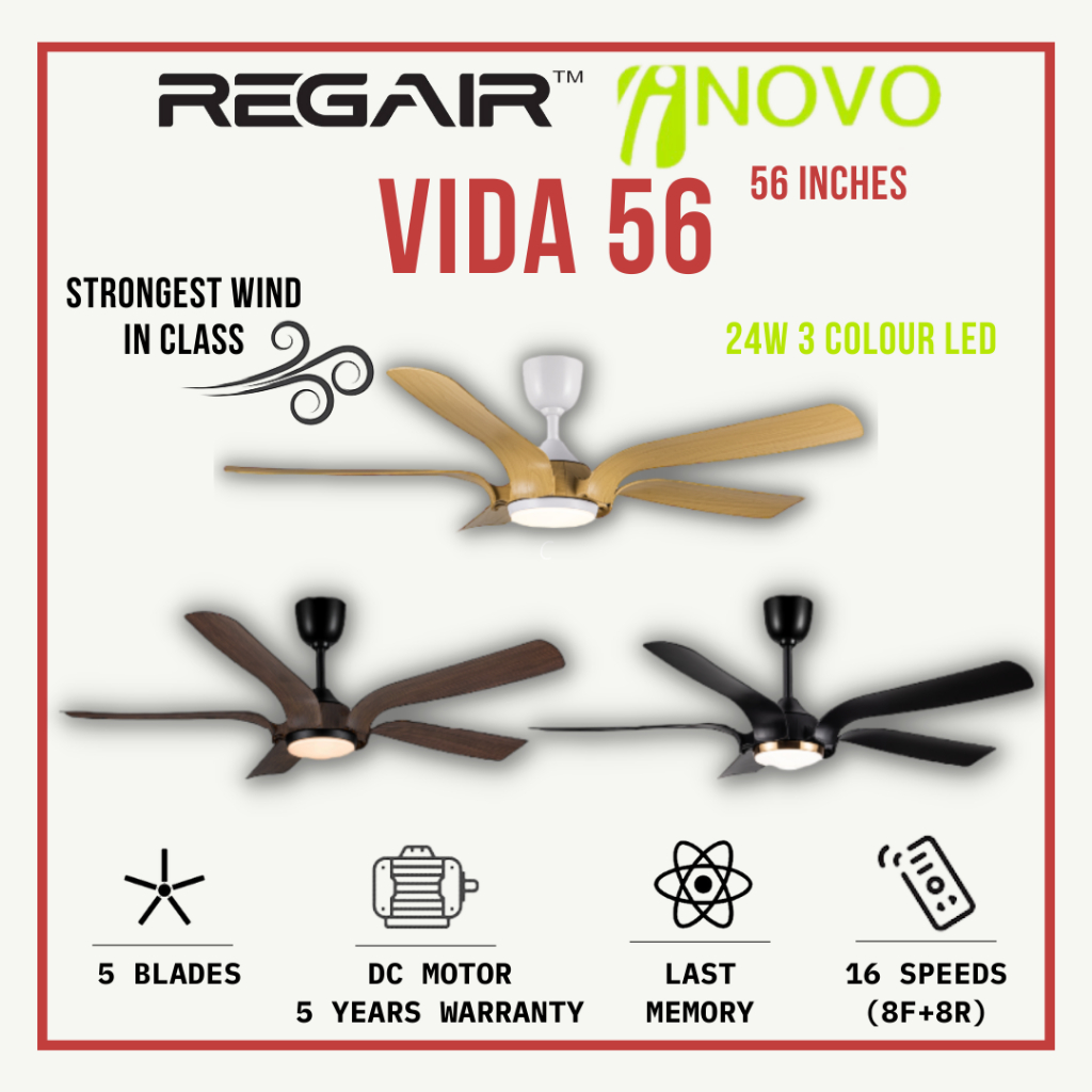 Regair Inovo Vida 56" Kipas Siling Ceiling Fan 5 Blades With Remote ...