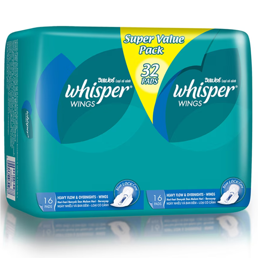 Whisper Regular Heavy Flow Wing Sanitary Pads 28cm BundlePack 2 x 16's ...