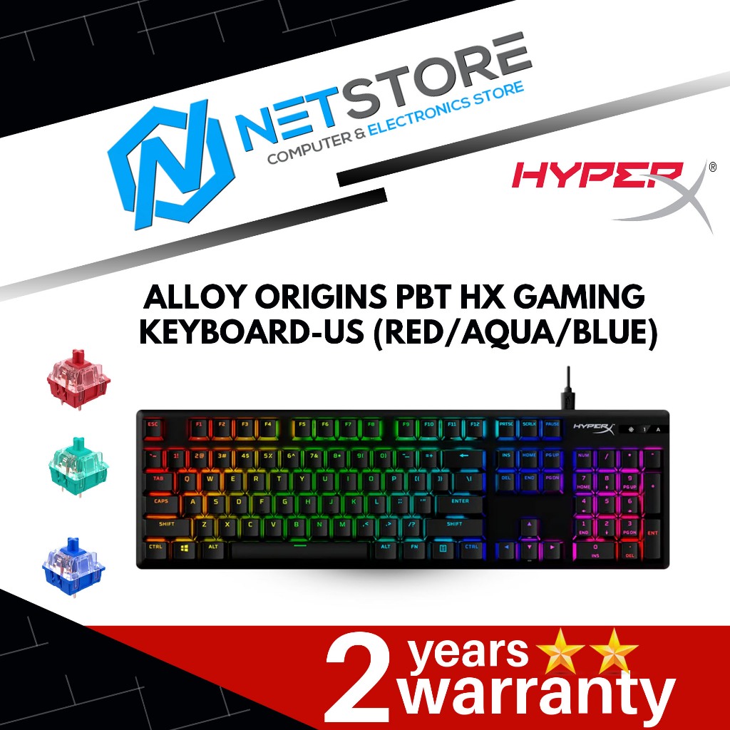 HYPERX ALLOY ORIGINS PBT HX GAMING KEYBOARD-US (RED/AQUA/BLUE) | Shopee ...