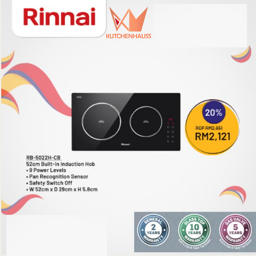 Rinnai 52cm Built-In Induction Hob RB-5022H-CB / Dapur Electrik ...