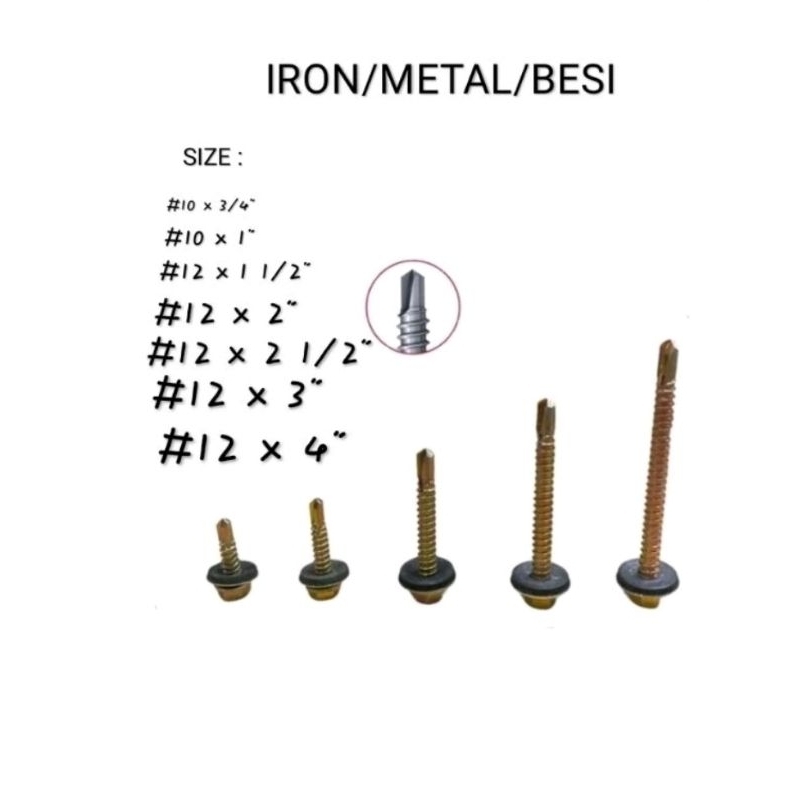 (BESI/IRON/METAL) [50PCS/PACK] SELF DRILLING SCREW SKRU BESI DS-HW ...