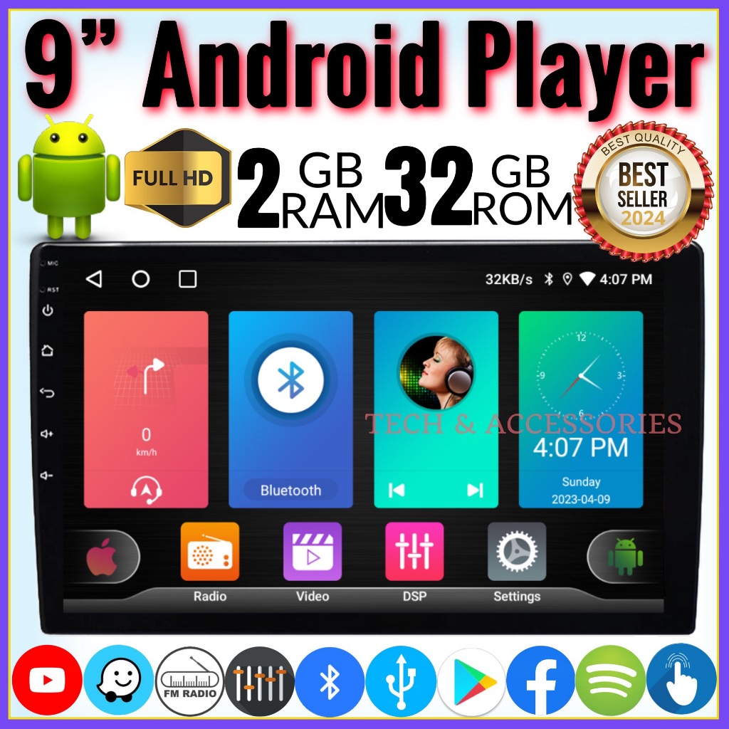 Car Android Player 9" inch Best Quality 8163 2GB RAM+32GB Full HD IPS 2 ...