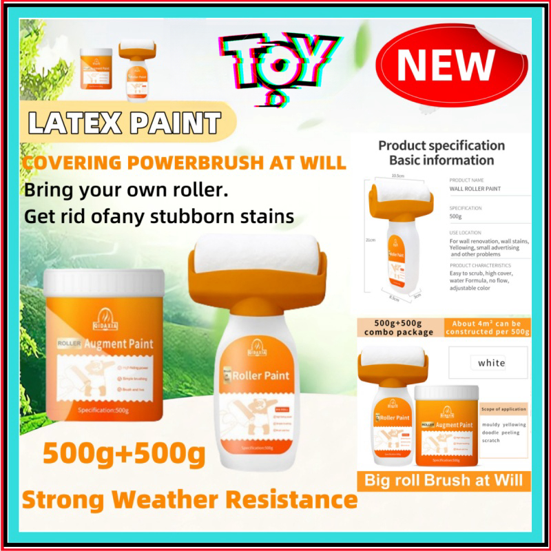 Cat pembaikan dinding baru dengan berus Rolling White waterbased latex ...