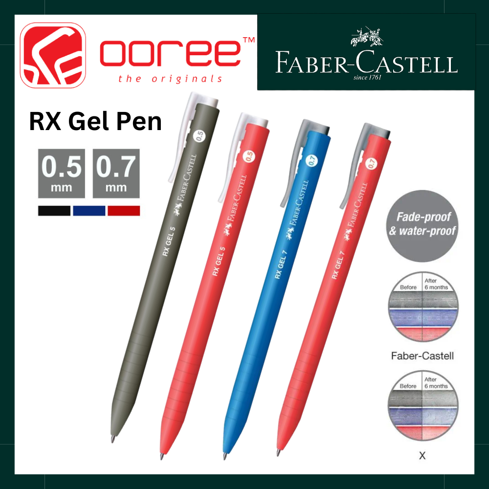 FABER CASTELL RX GEL PEN 0.5 0.7 RETRACTABLE FAST DRY INK BLACK BLUE ...
