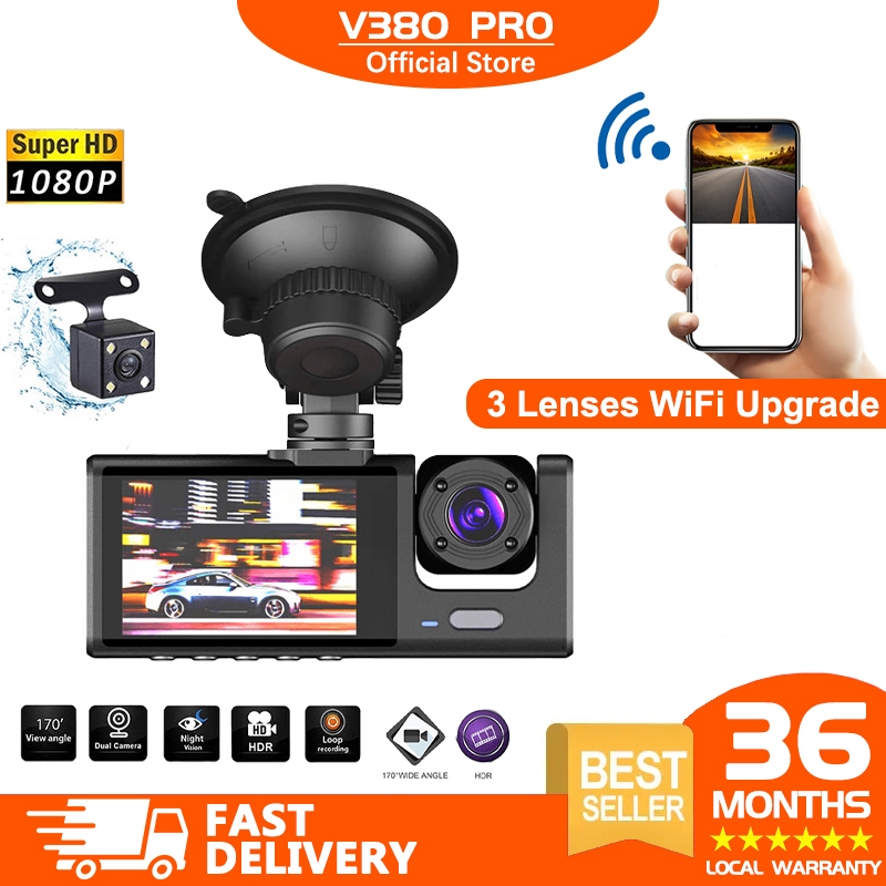 Connect WiFi 1080P FHD 3 Camera Dashcam for Car Front + Interior + Back ...