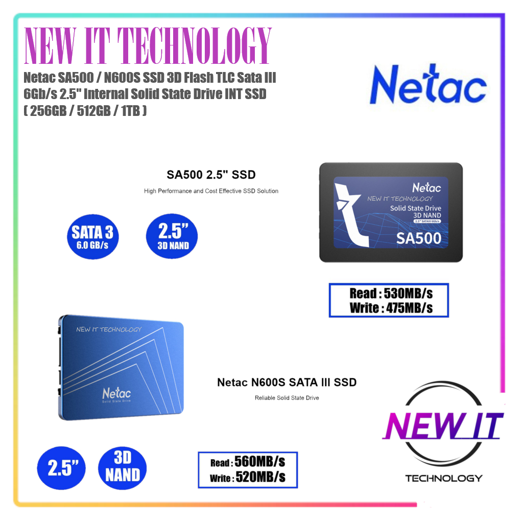 Netac SA500 / N600S SSD 3D Flash TLC Sata III 6Gb/s 2.5" Internal Solid ...