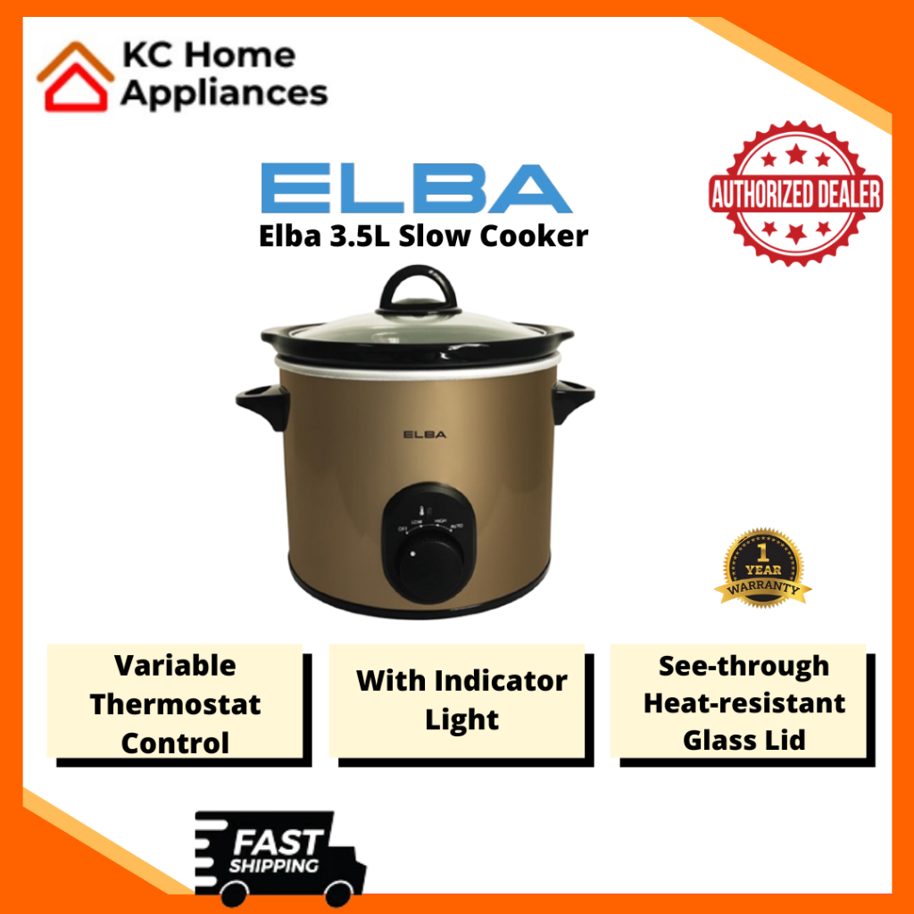Elba 3.5L Slow Cooker | 180W | See-through Glass Lid | Variable Thermostat Control | ESC-K3568 ...
