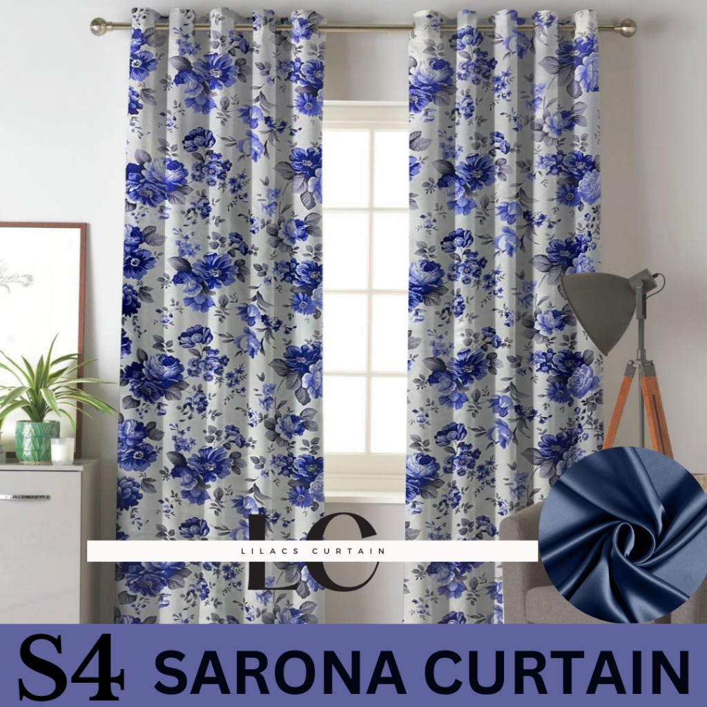 S4 Sarona Curtain (135CM-310CM) BungaPlain Ready made Curtain Type Hook ...