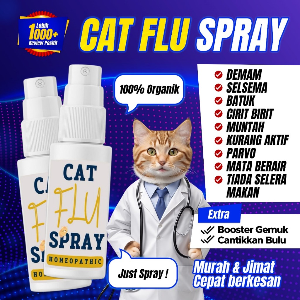 (All in 1 ) Cat Flu Spray / Ubat Demam , Selsema , Parvo , Batuk ...
