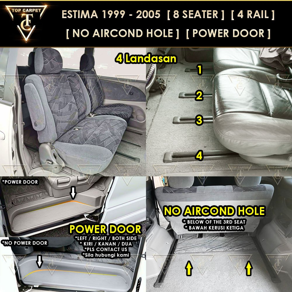 TOYOTA ESTIMA ACR30 ( 1999 - 2005 ) 6D PU Leather Car Carpet VIP Car ...