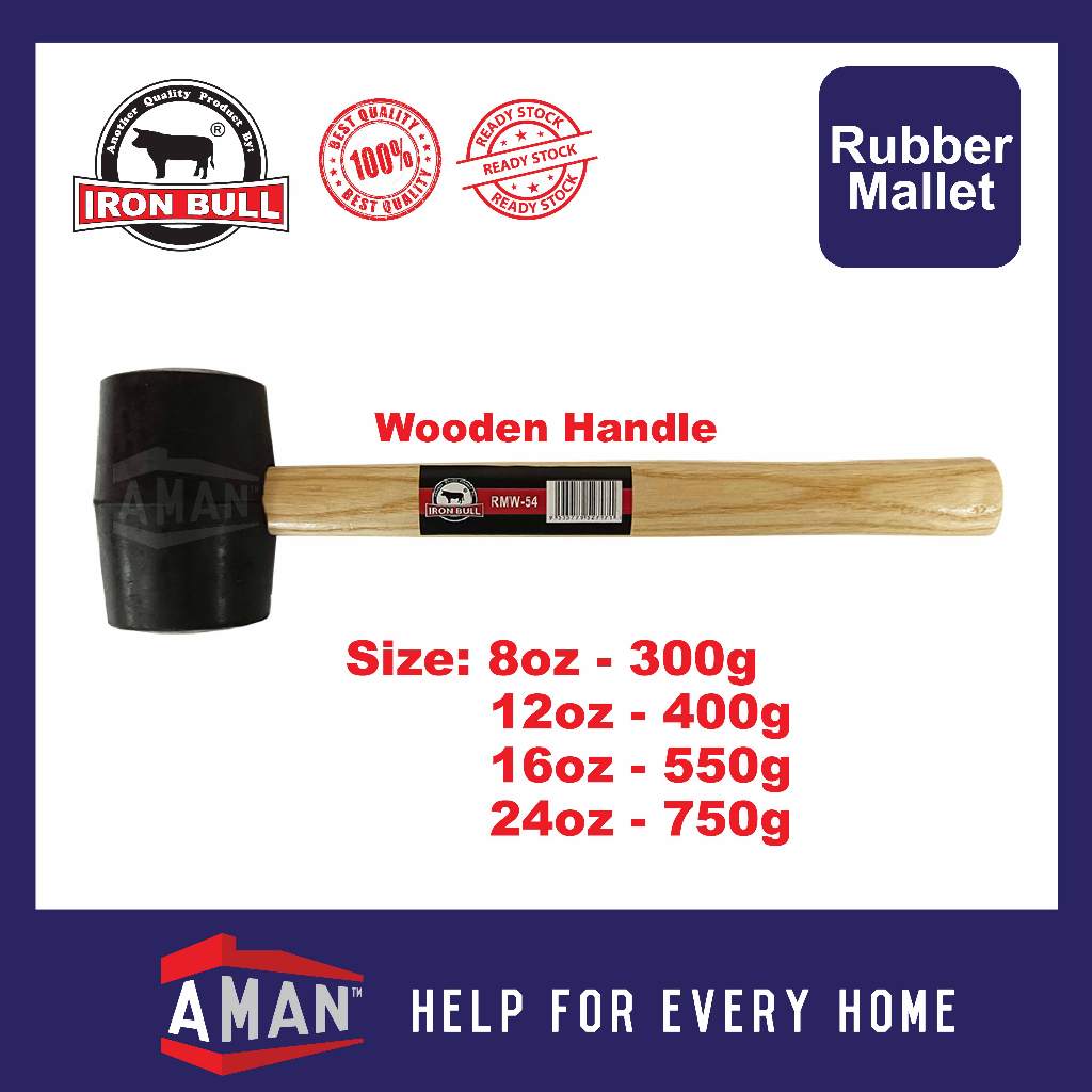IRON BULL Rubber Mallet Hammer Rubber Hammer Wooden Handle Hand Tools ...