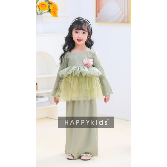 RAYA 2024 Kids Girl SAGE GREEN / OLIVE / MINT Kurung Moden / Peplum - ( Baju Kurung Budak ...