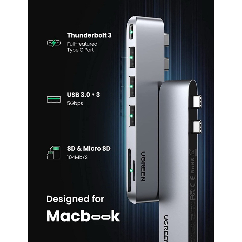 UGREEN Dual USB-C to USB A 3.0 SD TF Card Slot 100W USB C Power ...