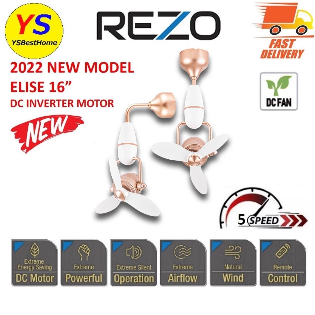 Rezo Ceiling Fan 16" DC Motor 3 ABS Blade Remote Control 5-Speed ...