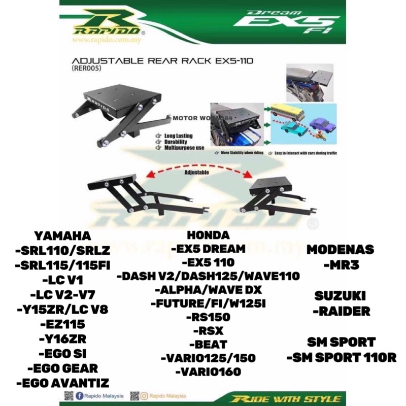 RAPIDO RACK Y16ZR Y15ZR 135LC EGOSI FI SRL Lagenda RS150 RSX Vario150 ...