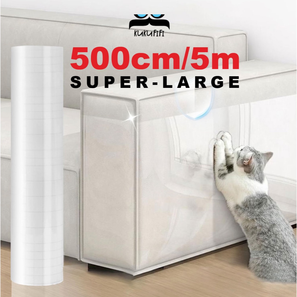 5m/500cm Super Large Furniture Protector from Cat Transparent Self ...