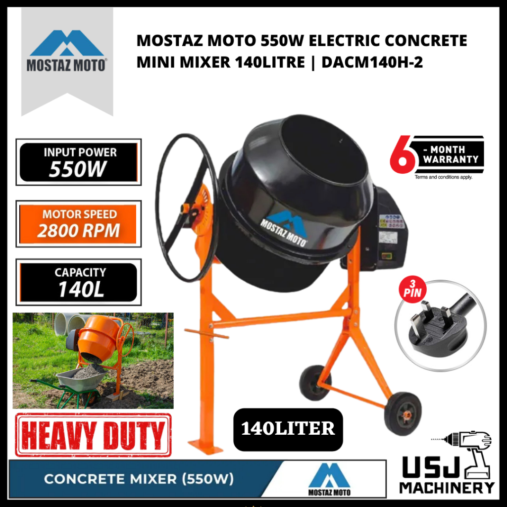 MOSTAZ MOTO 550W Electric Concrete Mini Mixer 140Litre DACM140H-2 | 6 ...