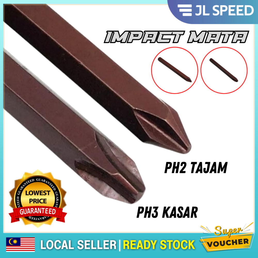 IMPACT DRIVER MATA MAGNETIC DRIVE BIT SCREW TAJAM & KASAR PH2 PH3 SKRU ...