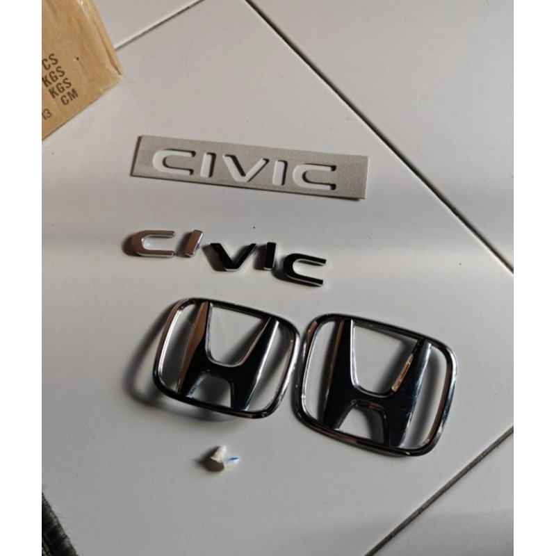 honda civic fe original emblem (chrome) front + rear + rear wording ...