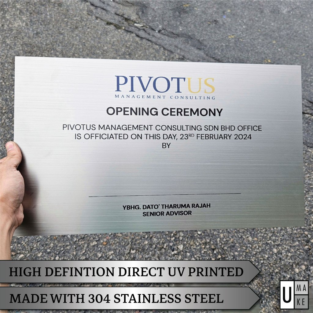 Stainless Steel Business Company Signboard UV Print Papan Tanda Besi ...