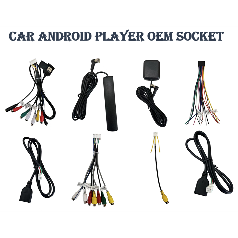 CAR ANDROID PLAYER OEM SOCKET USB REVERSE CAMERA RCA GPS ANTENNA 4G SIM ANTENNA POWER SOCKET MIC ...