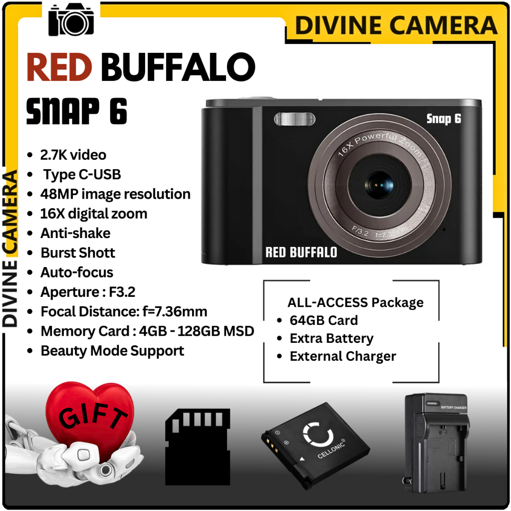 Red Buffalo Snap-6 Digital Camera 2.7K 48MP Compact Camera | Shopee ...