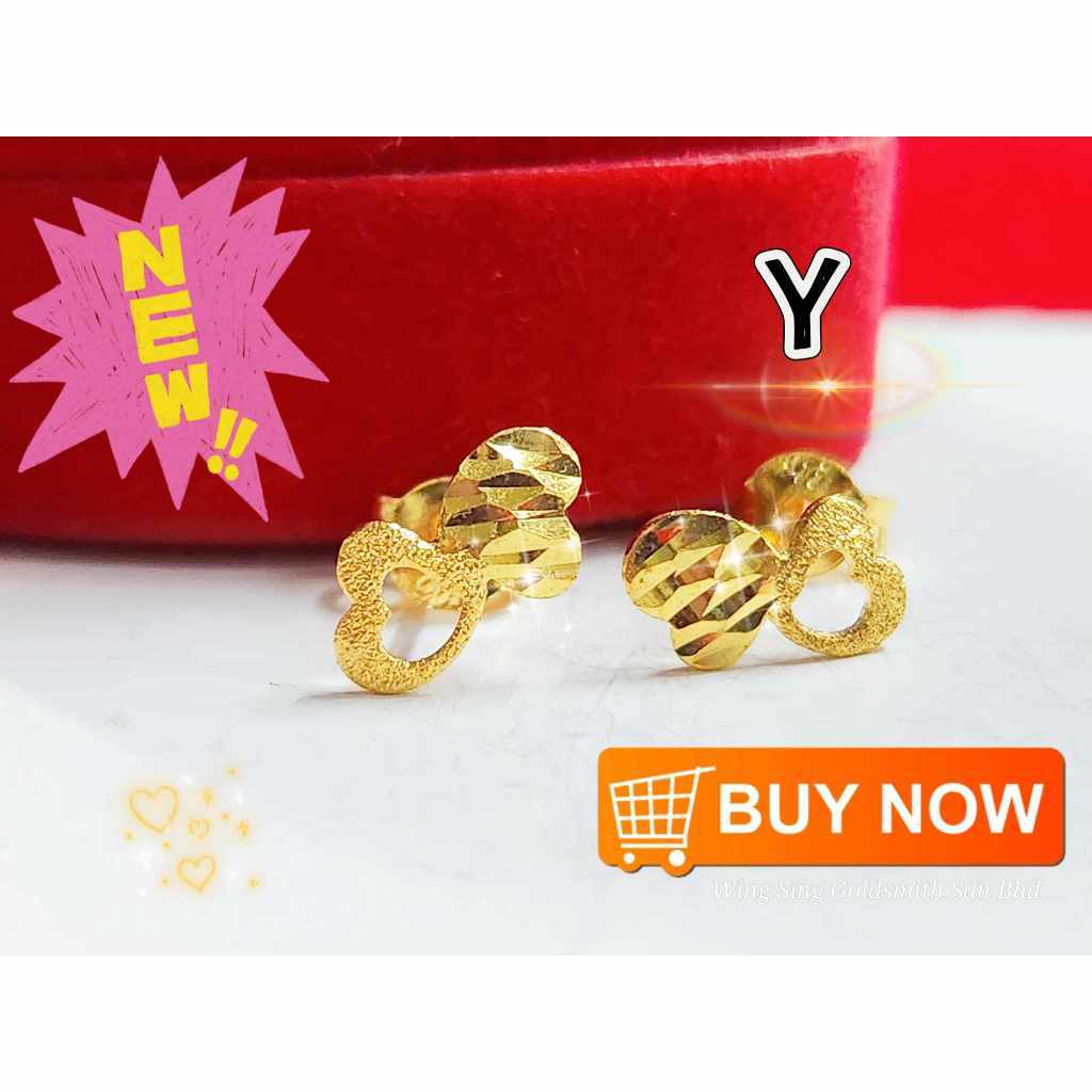 Wing Sing Subang Paku Emas 916 Apple Kitty Rabbit Bunga Kunci Love Star ...