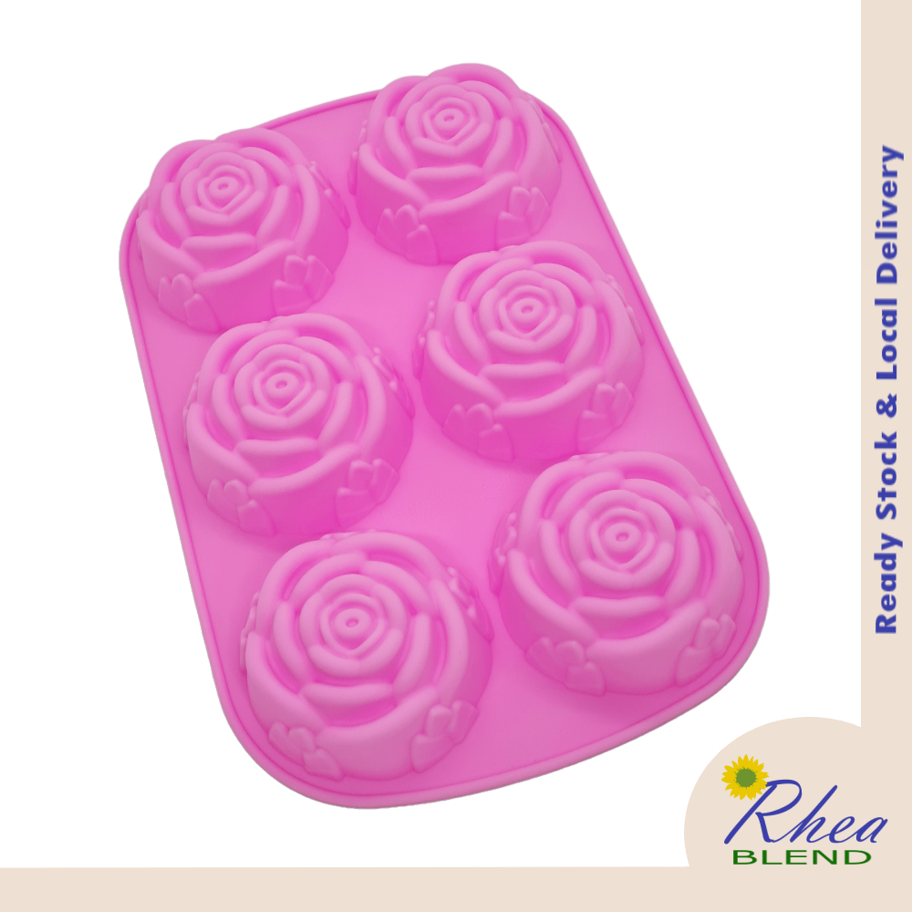 6 Cavity Rose Flower Leaf Silicone Mould Jelly Soap Candle Mini Cake ...