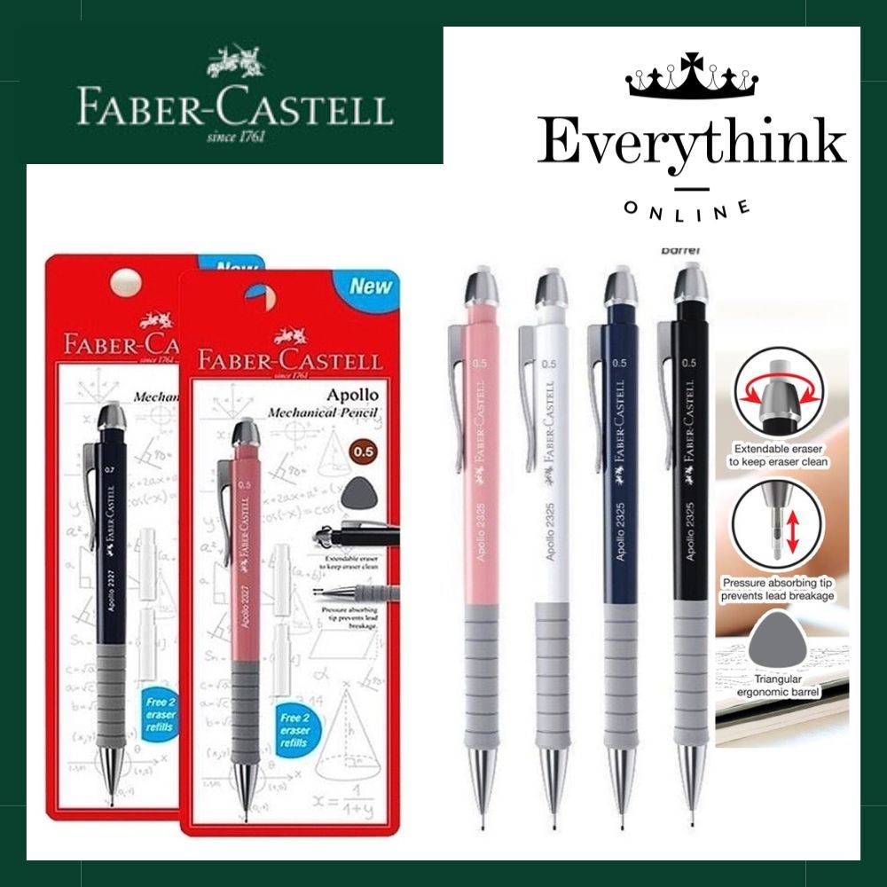 FABER CASTELL MECHANICAL PENCIL APOLLO 0.5MM 0.7MM FREE LEAD ERASER ...