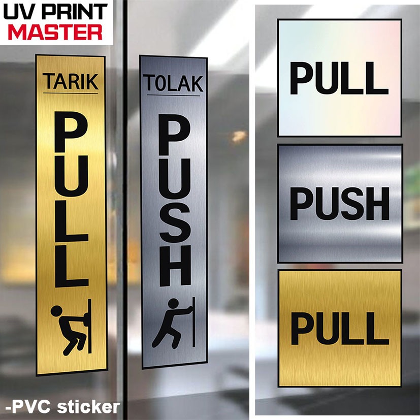 1 pair PUSH PULL /TOLAK TARIK Sign PVC Sticker Gold/Silver/rainbow ...