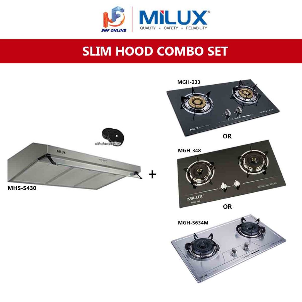 Milux Stainless Steel Slim Hood MHS-S430 + Milux Built-in Two Burners ...