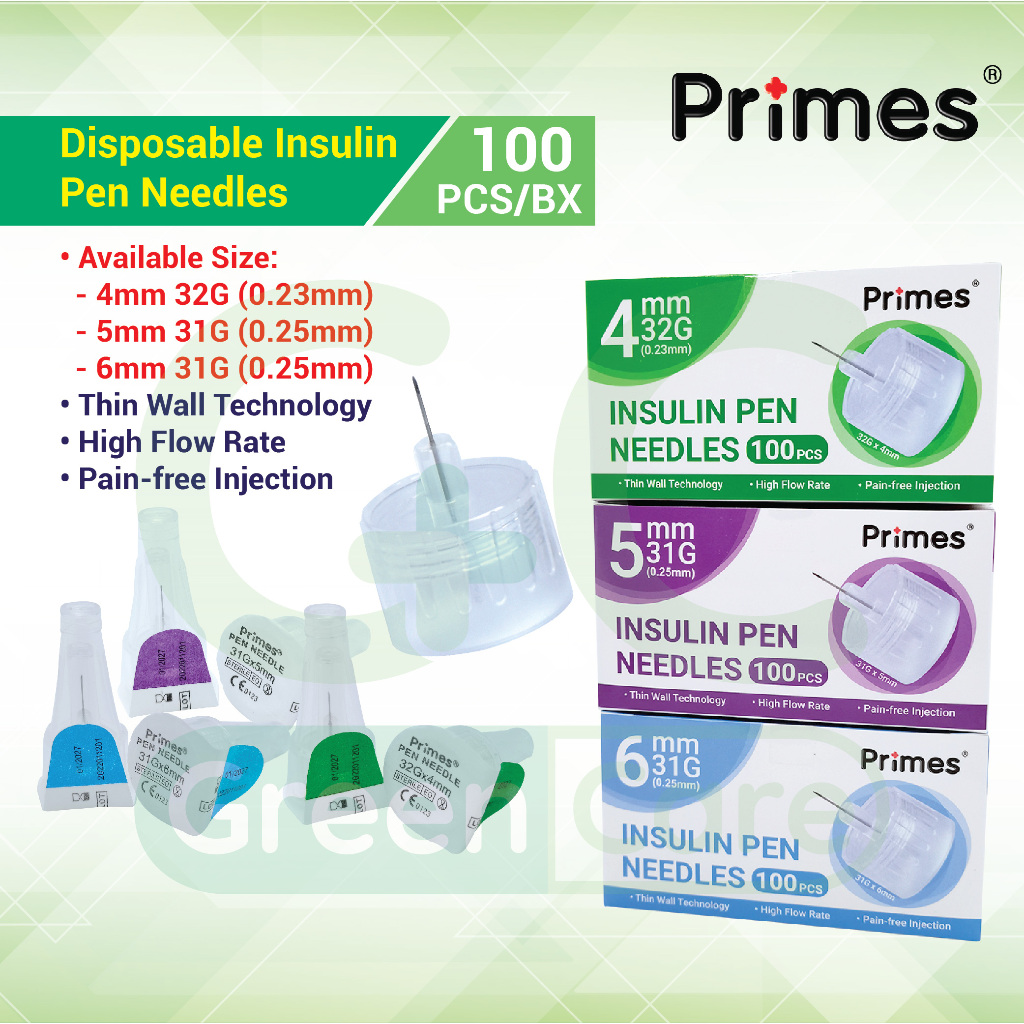 Primes Disposable Insulin Pen Needles 4mm 32G / 5mm 31G / 6mm 31G ...