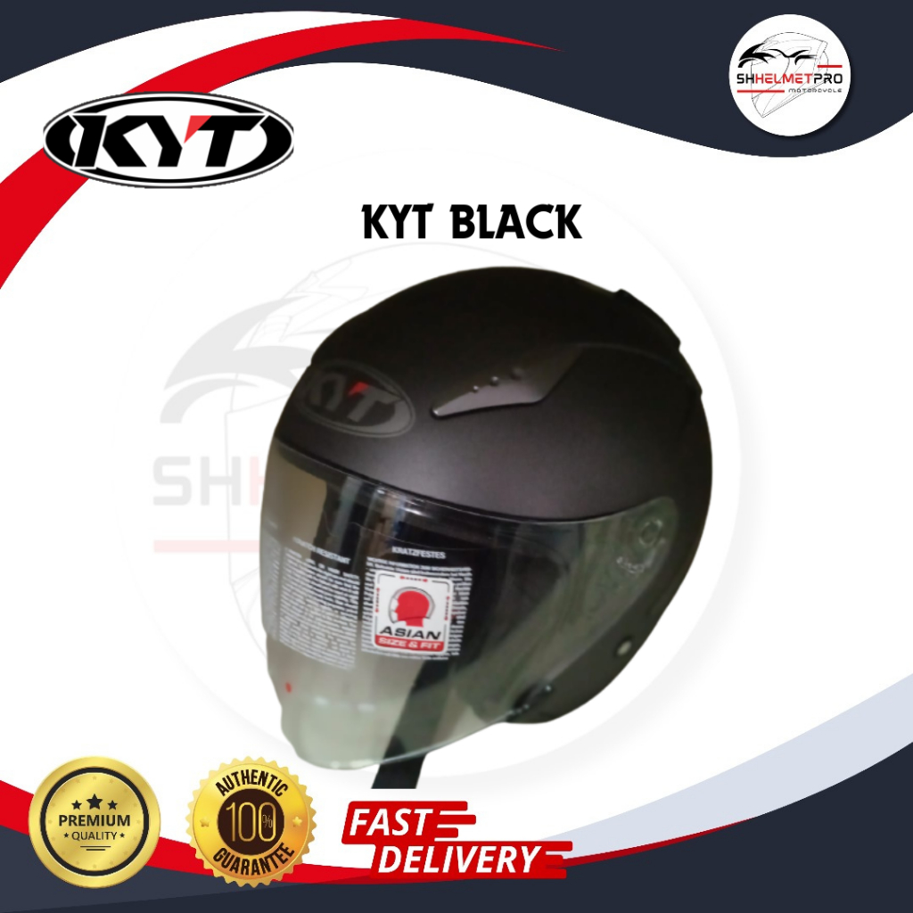 Helmet KYT Black Open Face [ READY STOCK ] Helmet Open Face | Shopee ...