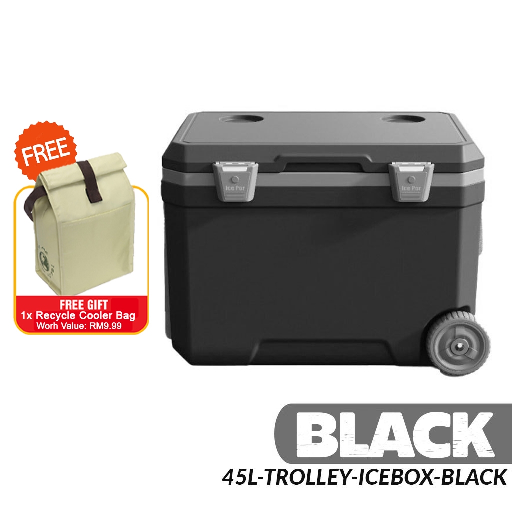 45L Cooler Box with Wheel Roller Portable Outdoor Food Storage Camping ...