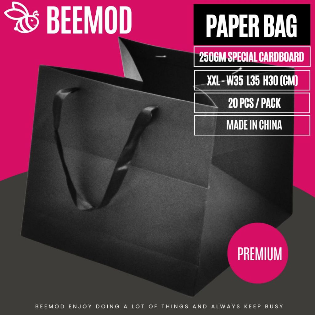 XXL Pure Black Square Paper Bag (20 pcs / packs) | Shopee Malaysia